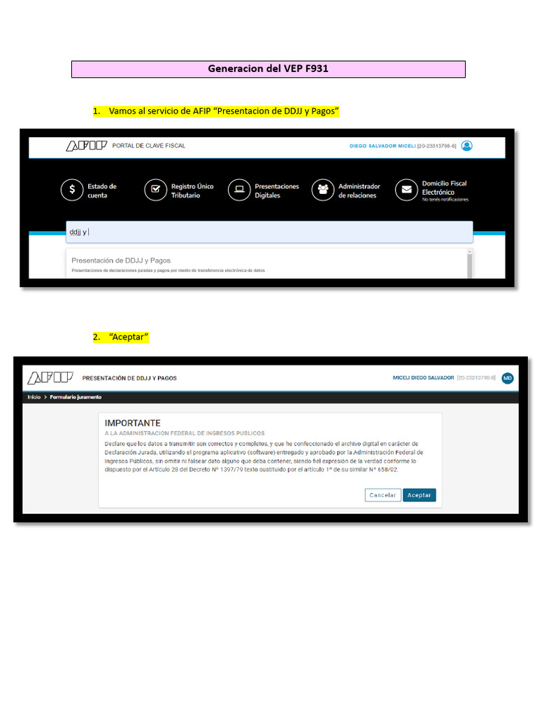 Instructivo - Generacion de VEPs F931 | PDF