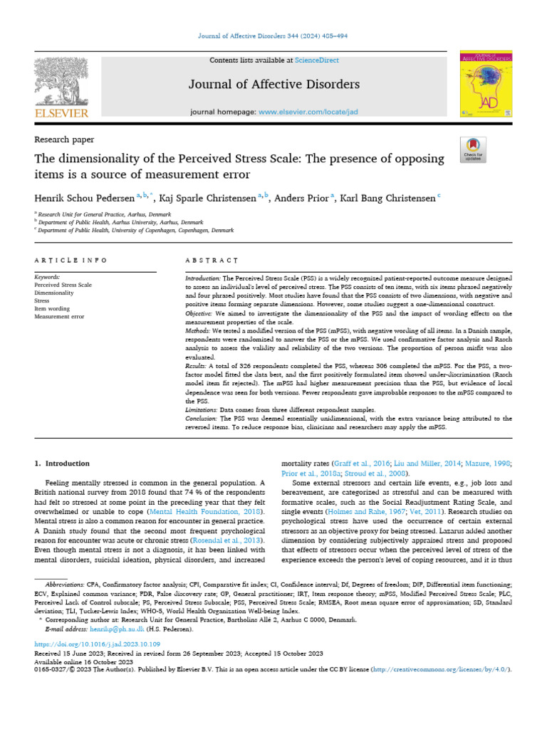 The Dimensionality of The Perceived Stress Scale The Presence of ...