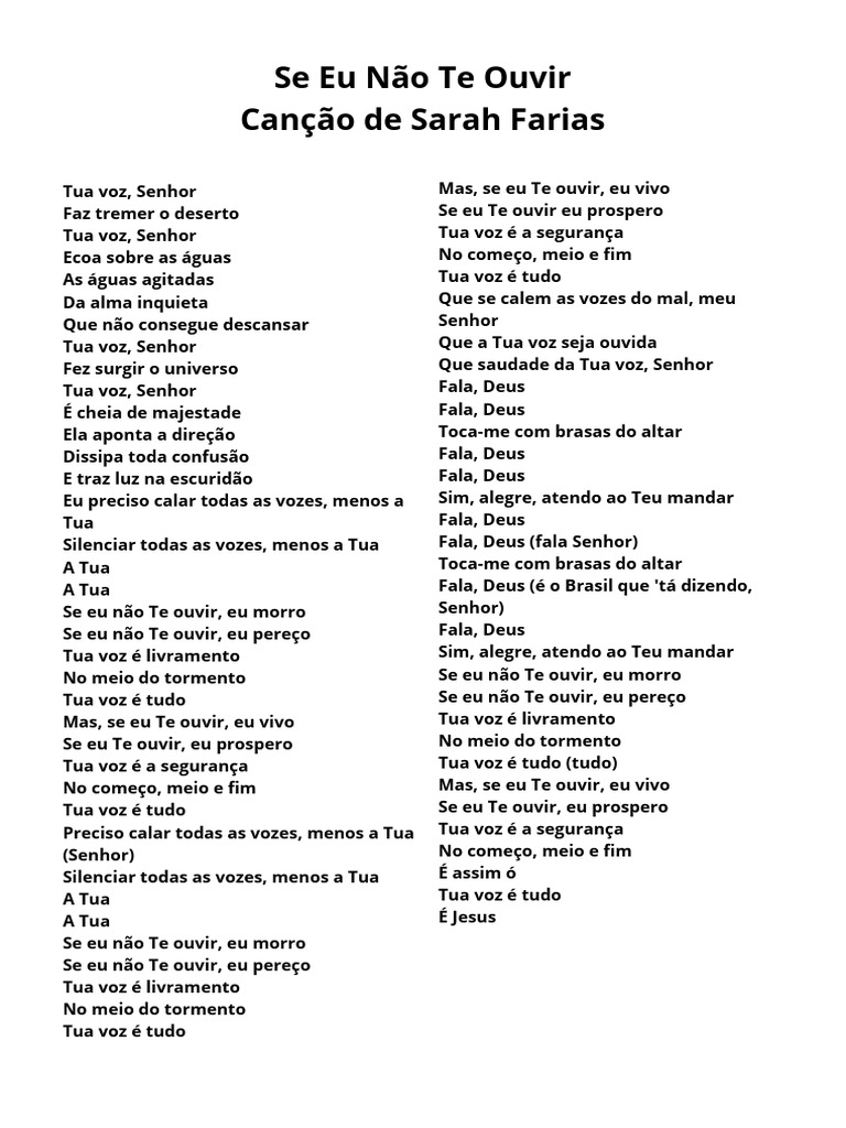 Tua Voz, Senhor Faz Tremer o Deserto Tua Voz, Senhor Ecoa Sobre As ...