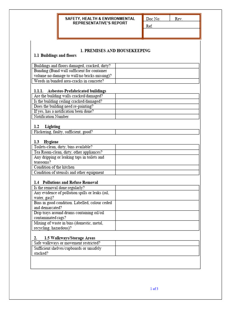 SHE Rep Monthly Inspection Checklist Template | PDF | Personal ...