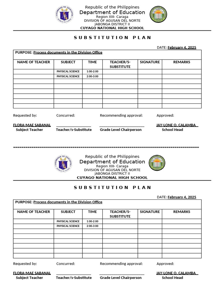 Substitution-Plan_CUYANHS | PDF | Philippines | Public Administration