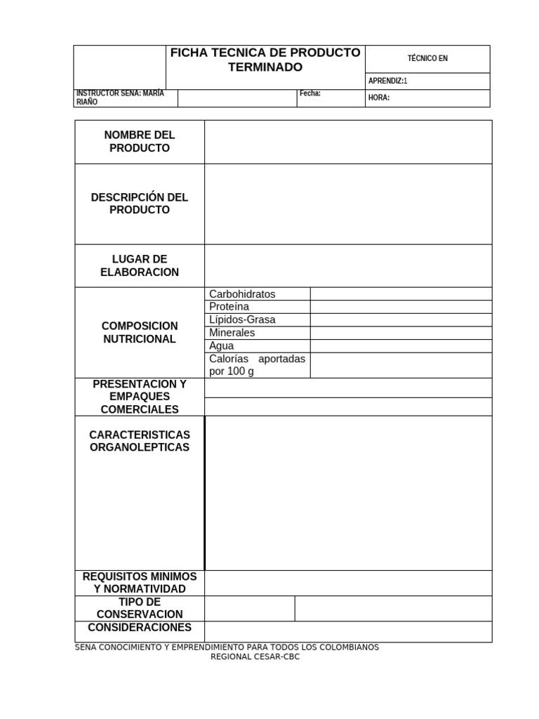 Formato Ficha Técnica-blanco.doc1 | PDF | Nutrición | Dieta y nutrición