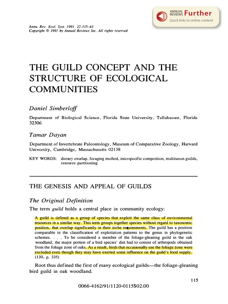 The Guild Concept and The Structure of Ecological Communities | PDF ...
