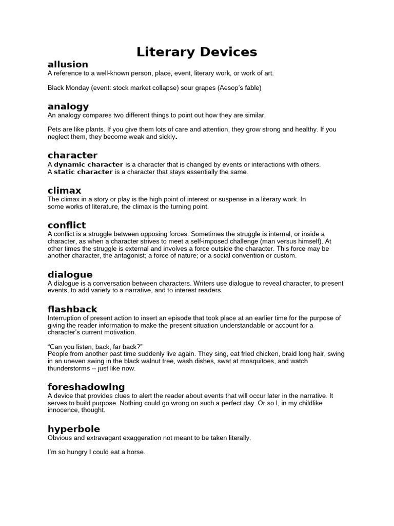 Literary Devices | PDF | Narration | Satire