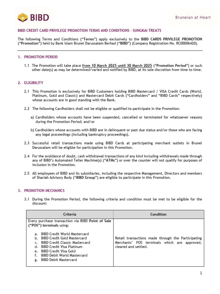 BIBD Credit Card Promotion Terms 2025 | PDF | Debit Card | Master Card