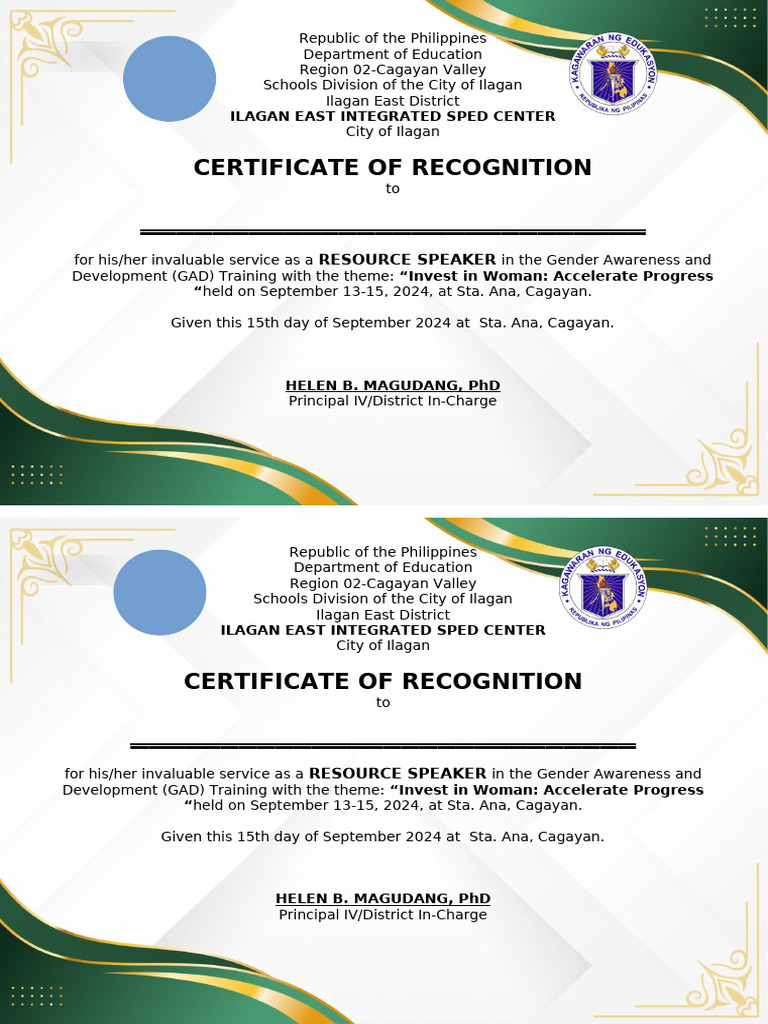 GAD Certificate of Recognition 2024 | PDF