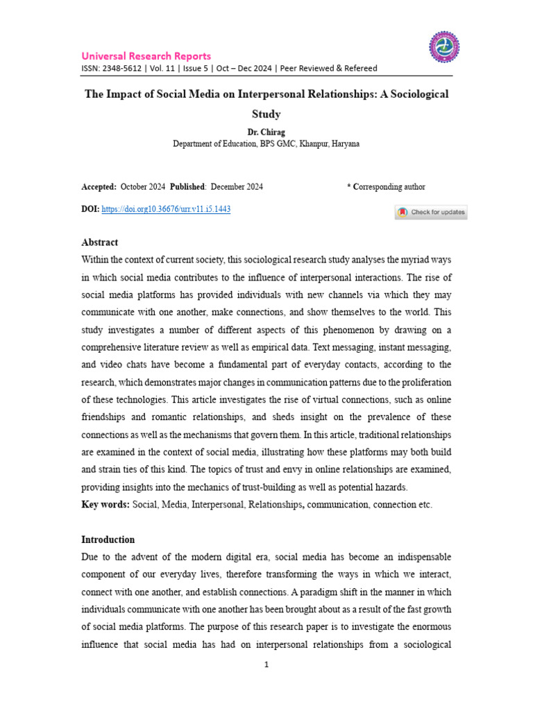 The Impact of Social Media On Interpersonal Relati | PDF ...