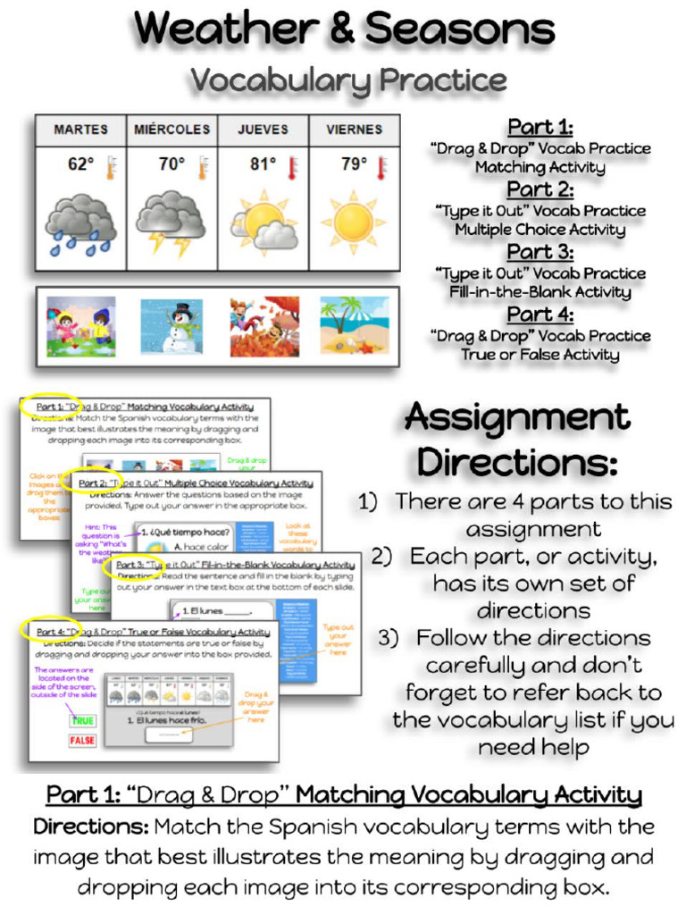 Weather and Seasons Vocabulary Practice - Typ | PDF