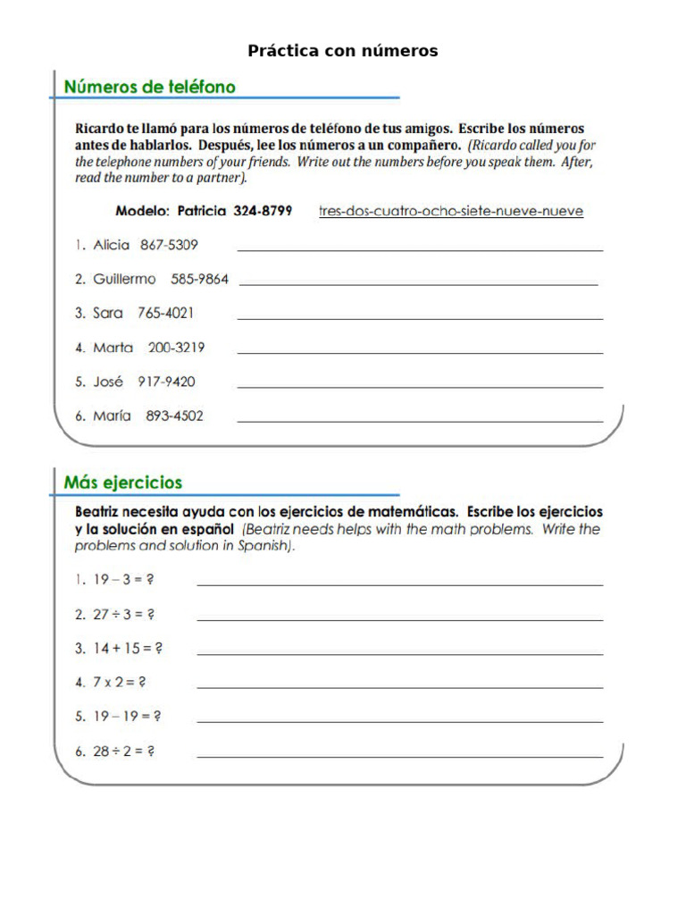 Student - Práctica Con Números, La Hora, El Cal | PDF