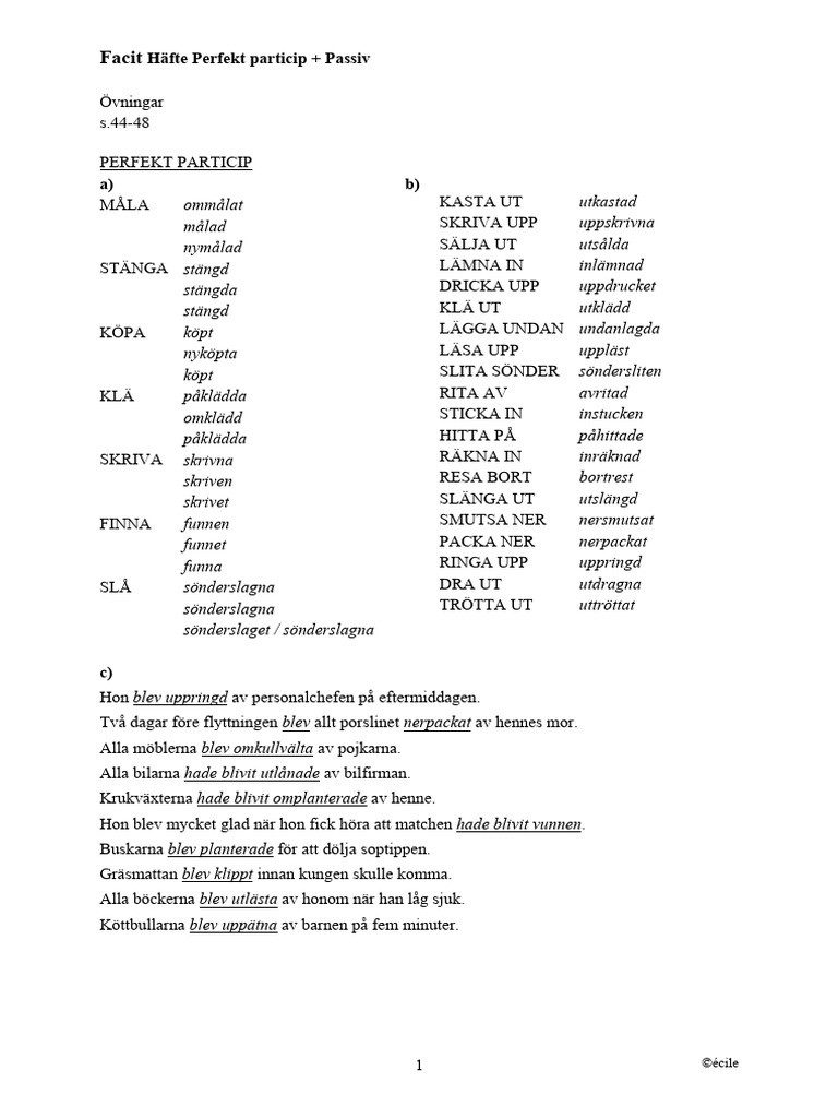 Ovningar Perf Part Facit | PDF