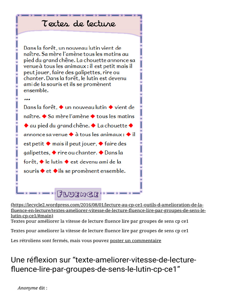 Textes pour fluence en lecture CE1 | PDF