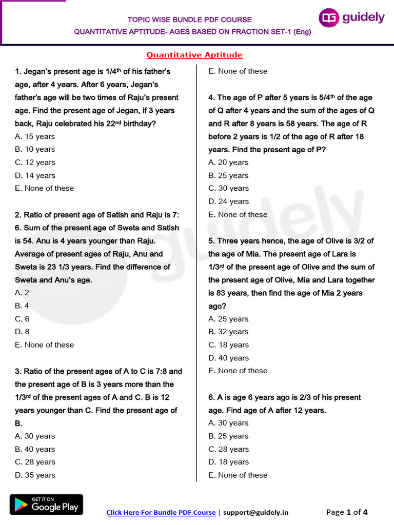 Age Ratio and Aptitude Problems | PDF