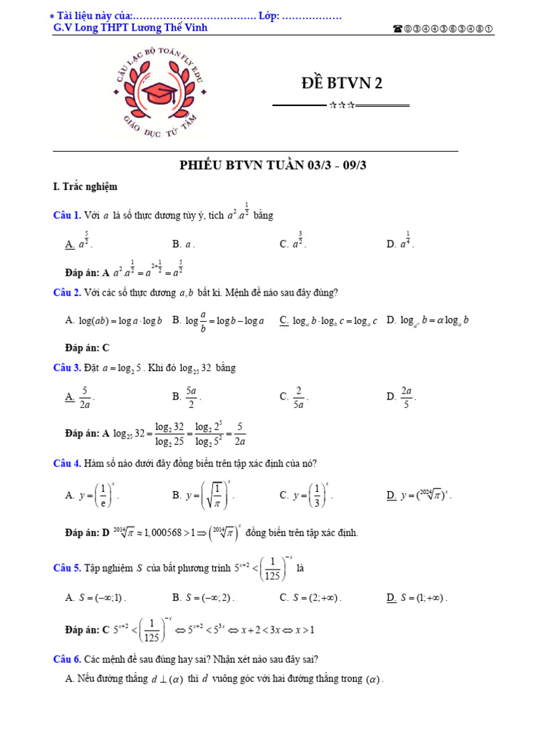BTVN - Đề Ôn Gki 2 ĐA | PDF