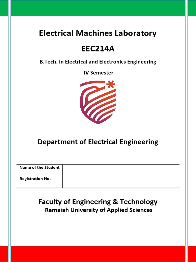 Electrical Machines Lab Manual EEC214A | PDF | Electric Motor | Voltage
