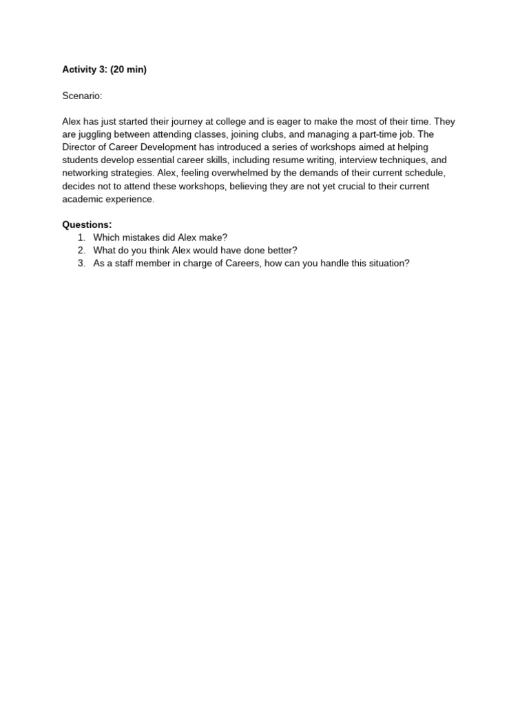 Activity 3 - Scenario - Alex (20 Min) | PDF