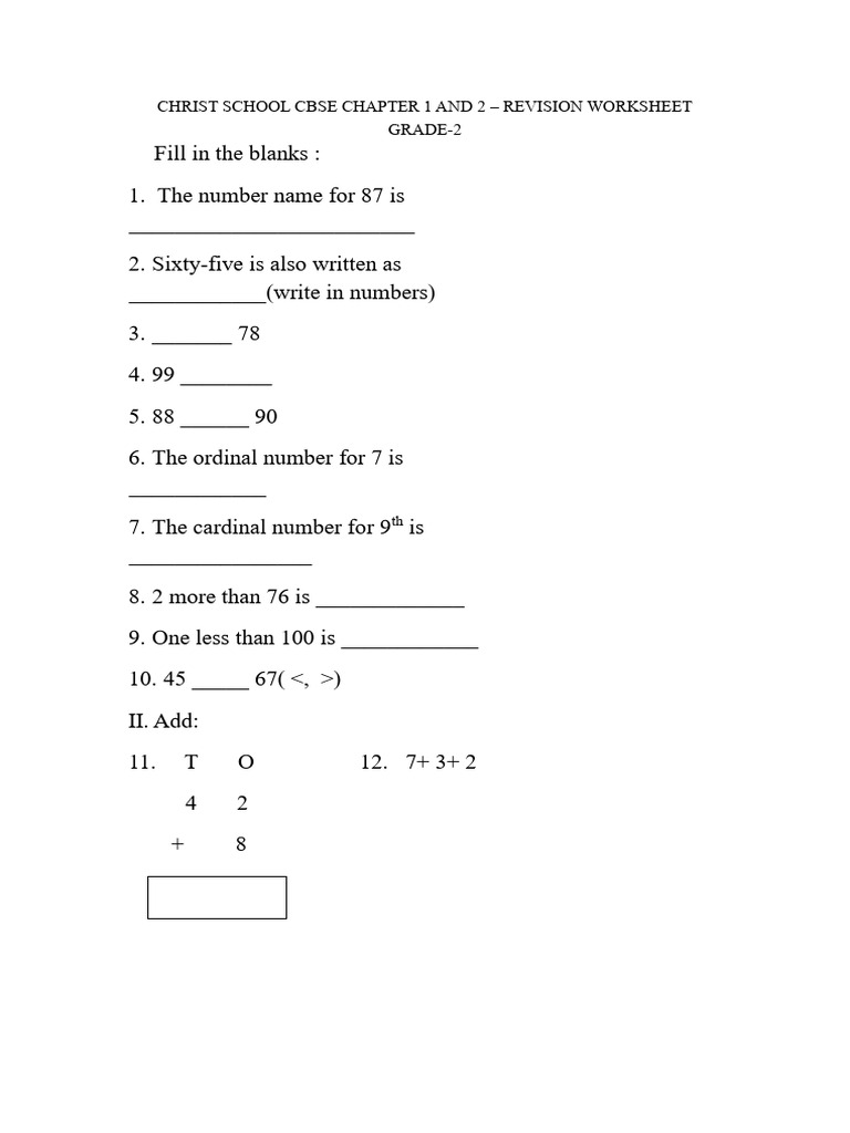 Grade 2 Revision Worksheet (1) - 6451 | PDF