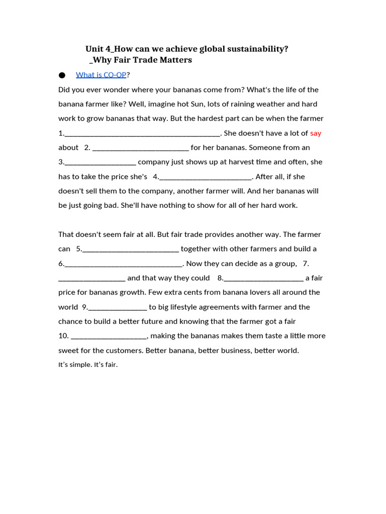 Student Version - Unit 4 - Why Fair Trade Matters - Ideas About Co-Op 3 | PDF