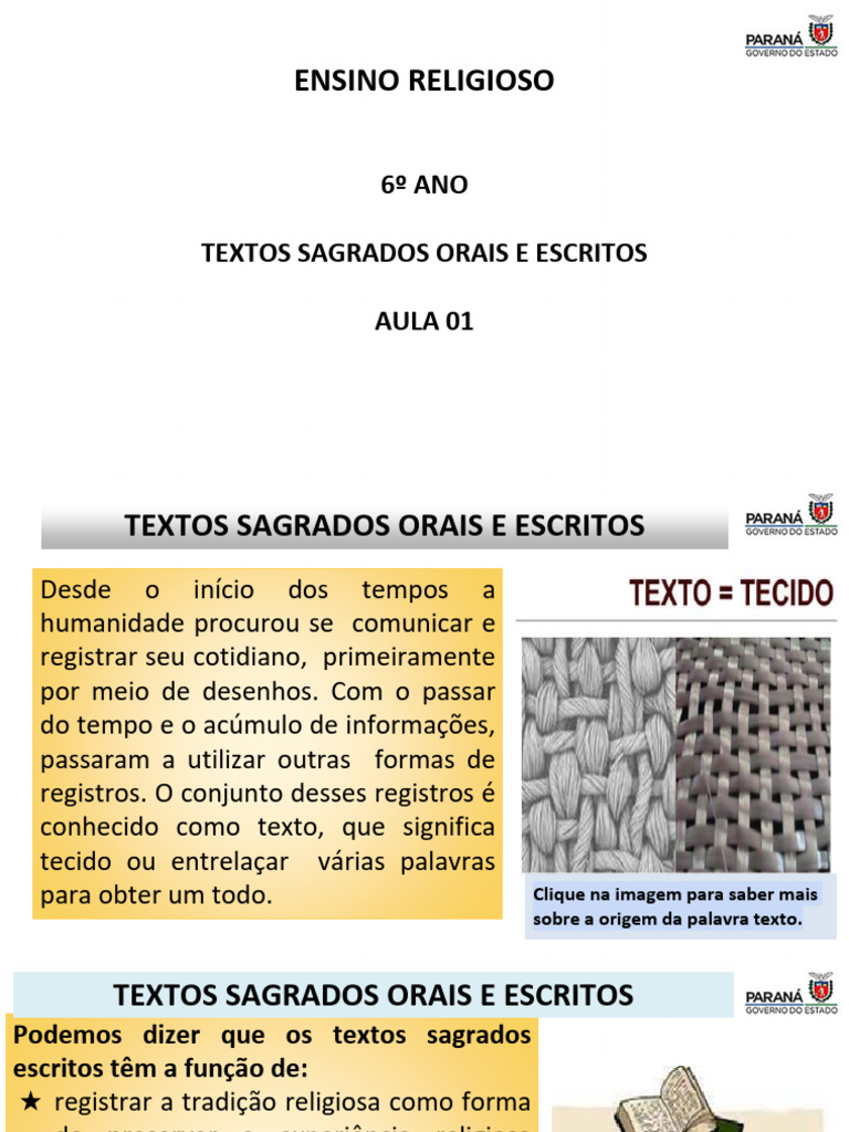 Textos Sagrados no 6º Ano | PDF | Torá | Crença e doutrina religiosa