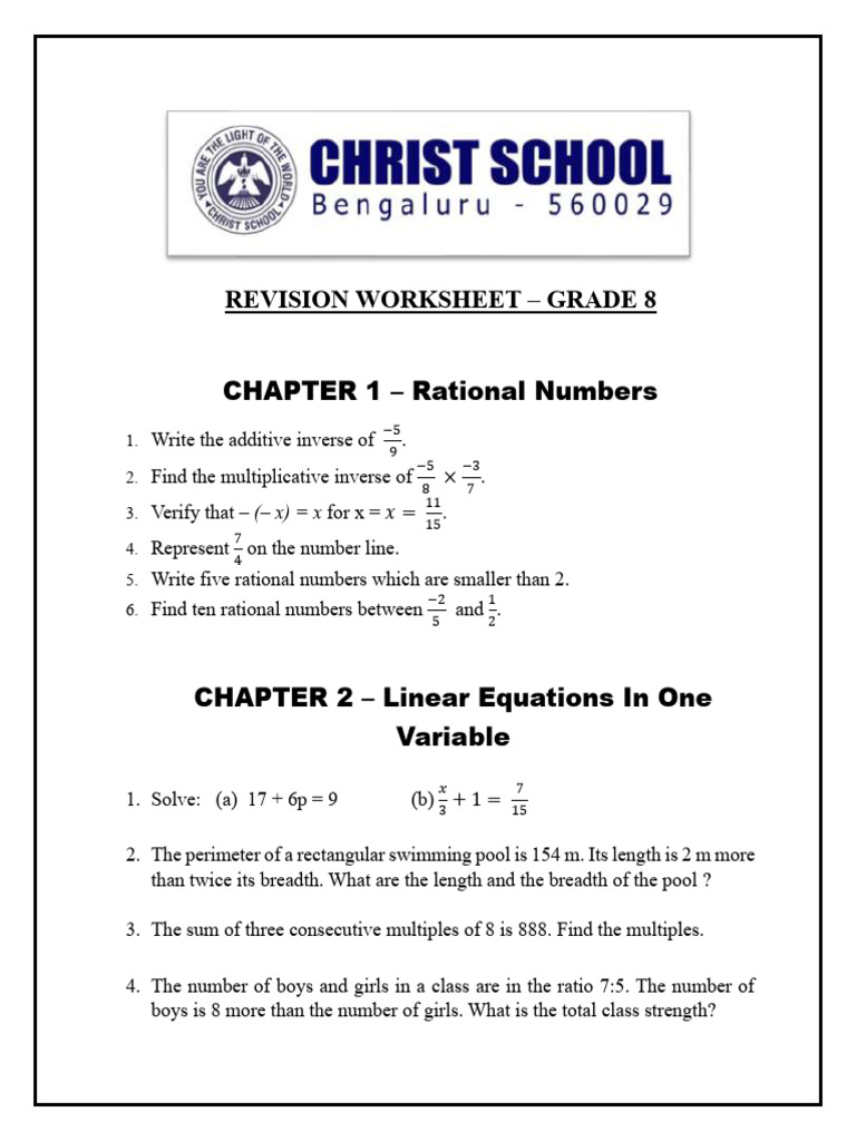 Grade 8 Mathematics Revision Worksheet | PDF | Rectangle | Mathematics