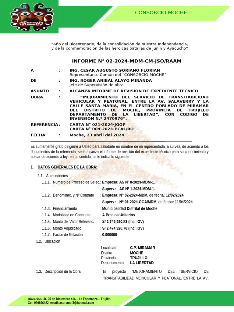 Informe 02 Informe de Revision de Expediente Tecnico | PDF