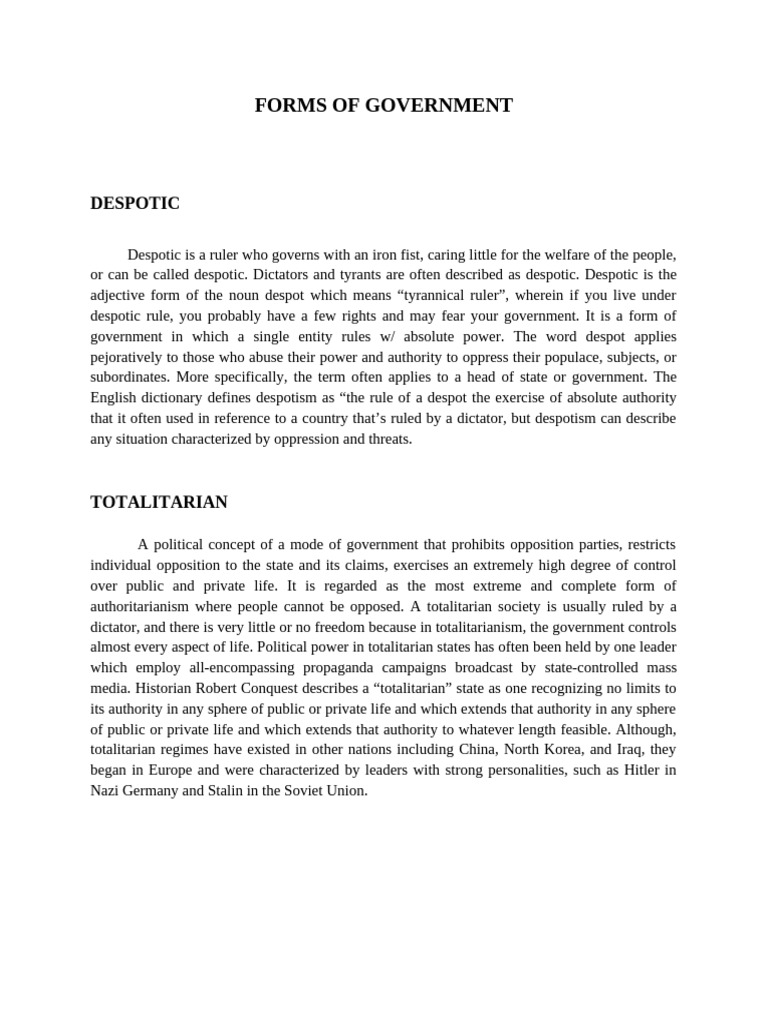 Forms of Government | PDF | Totalitarianism | Republican Party (United ...