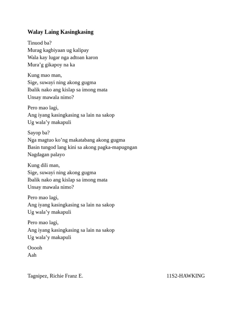 Walay Laing Kasingkasing-TAGNIPEZ | PDF