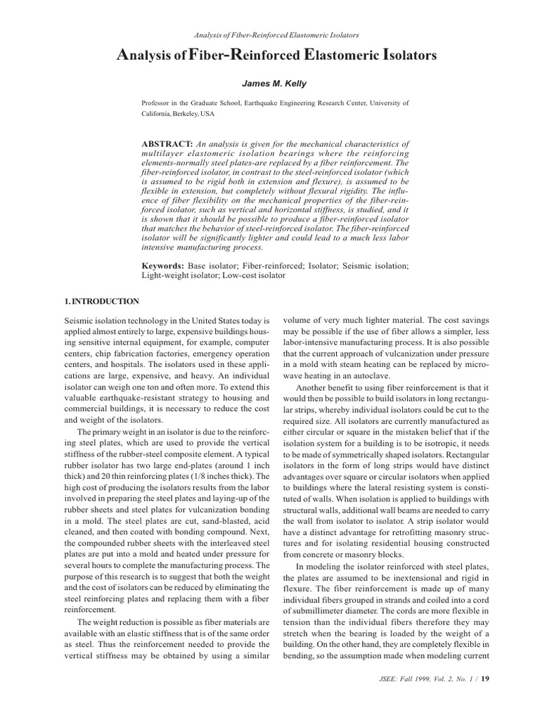 ANALYSIS OF FIBER-REINFORCED ELASTOMERIC ISOLATORS | PDF | Bending | Beam (Structure)