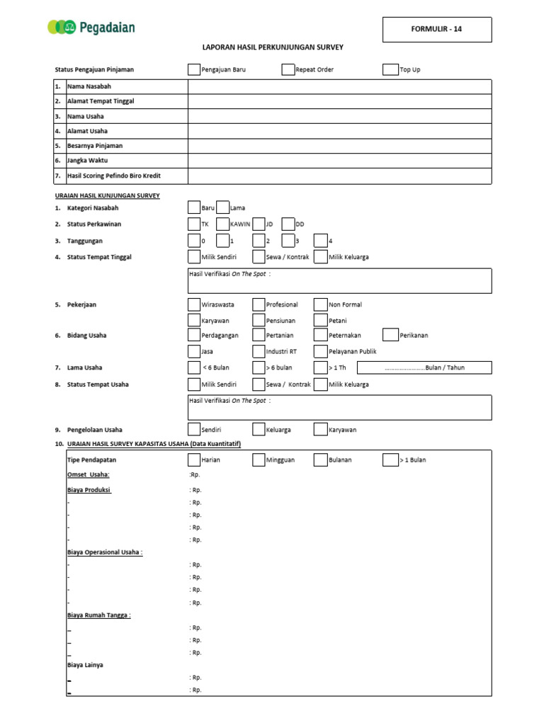 Formulir 14 - Laporan Kunjungan Survey | PDF