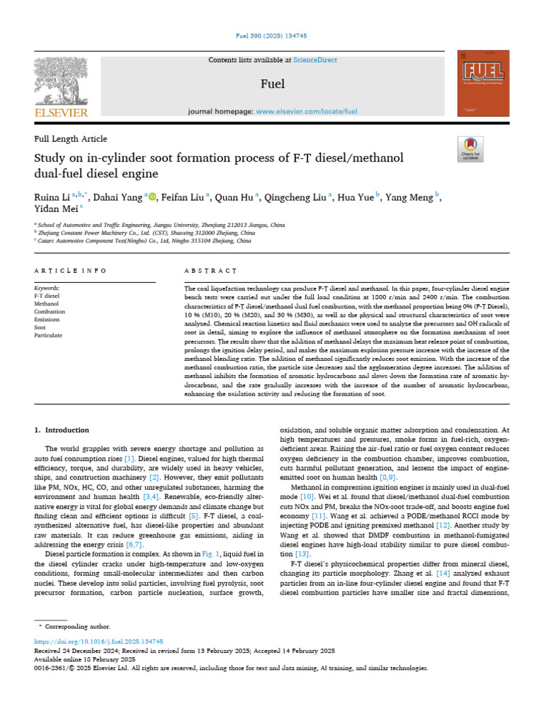 Study On in Cylinder Soot Formation Process of F T Diesel Methanol D ...
