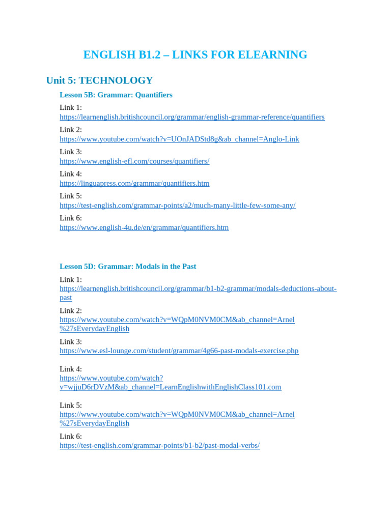 B1.2-LINKS For E-Learning Grammar | PDF | Languages | Foreign Language ...