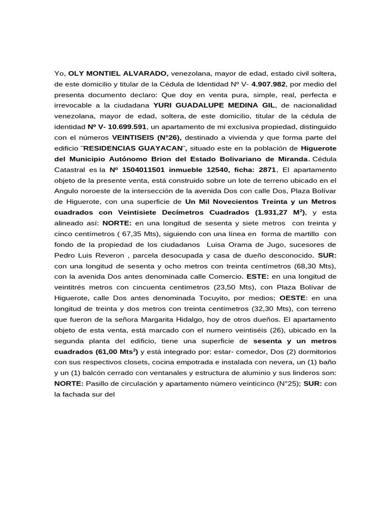 Venta Pura y Simple de Inmueble Romero | PDF | Condominio | Ley de ...