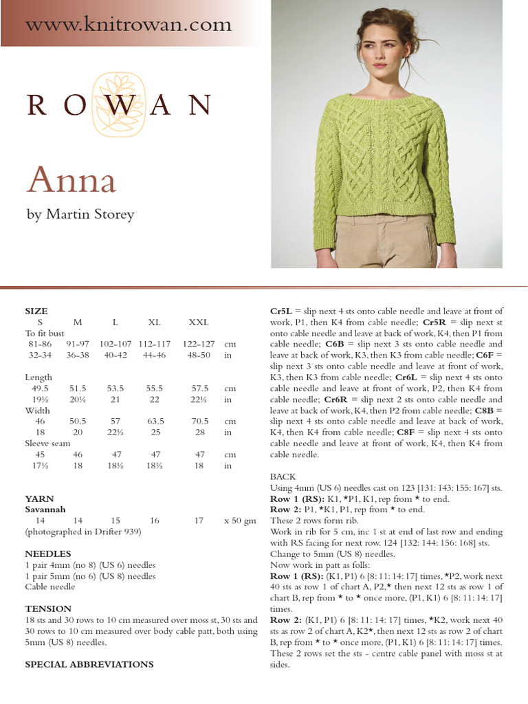 Anna - Rowan Cable Pullover | PDF | Textile Arts | Needlework