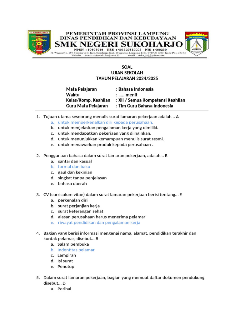 NASKAH SOAL US BINDO 2025 | PDF