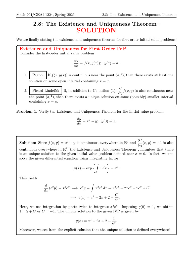 Existence and Uniqueness Theorem IVP | PDF | Functions And Mappings ...