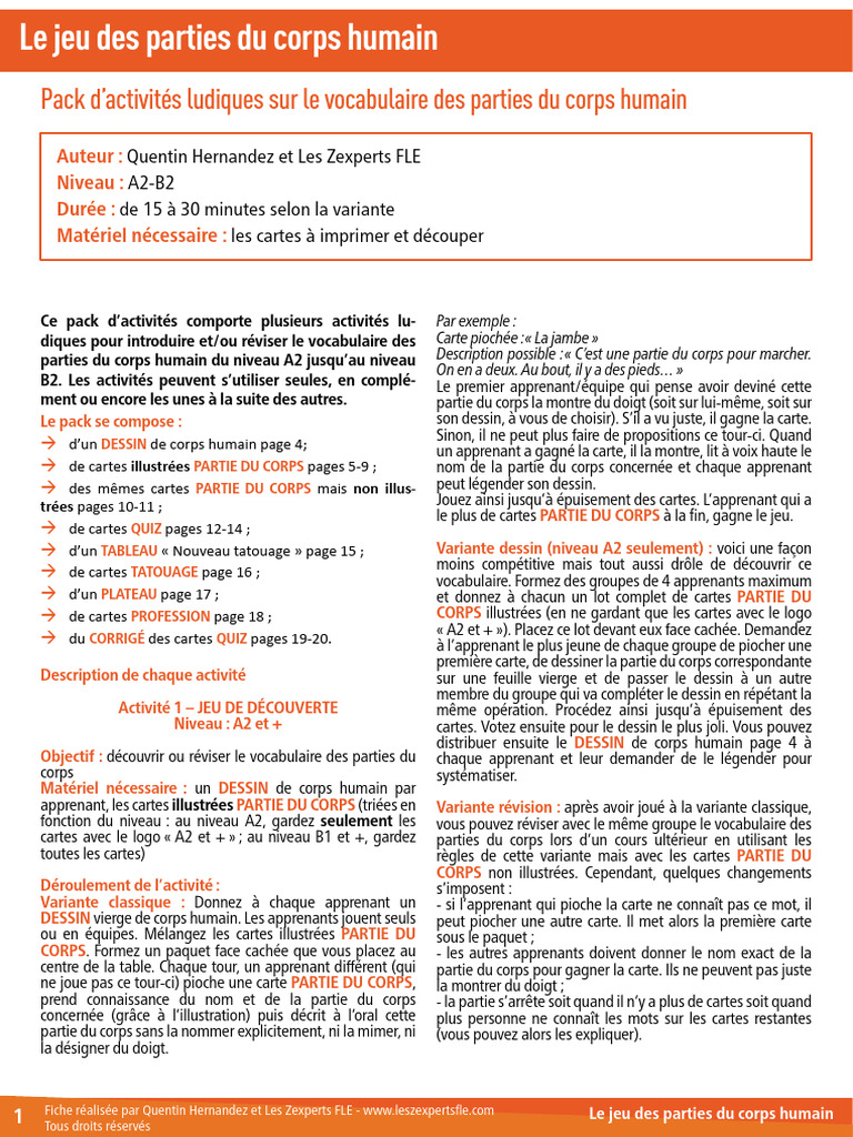 Activités ludiques sur le corps humain | PDF | Microsoft Powerpoint ...