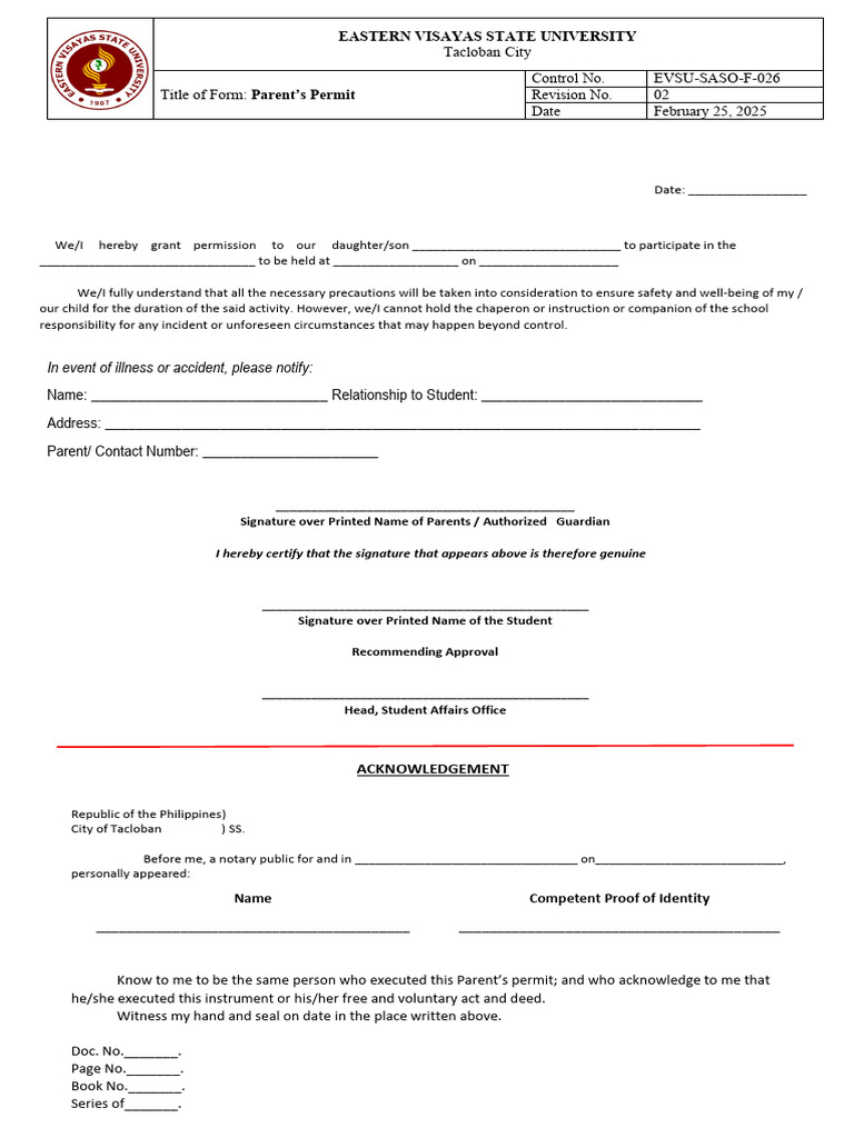 Revised Parents Permit Version 2 | PDF | Justice | Crime & Violence