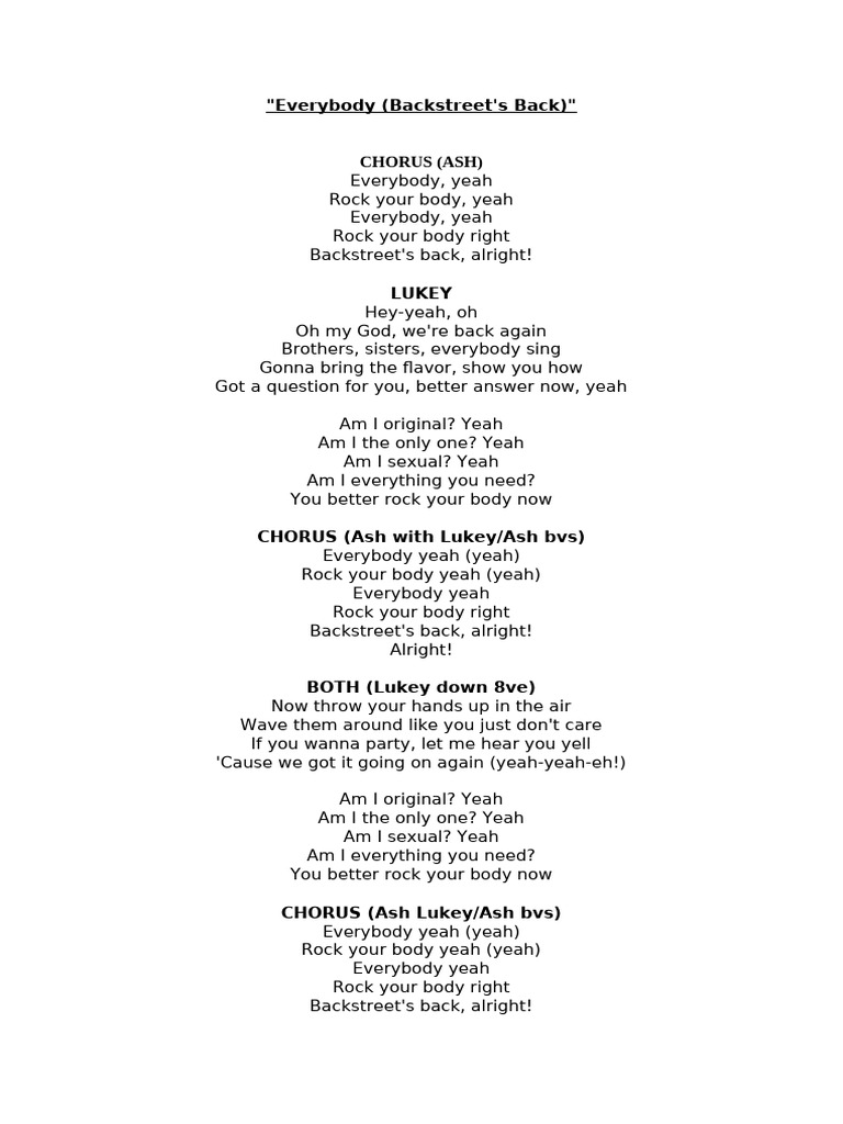 Everybody (Backstreets Back) Lyrics | PDF