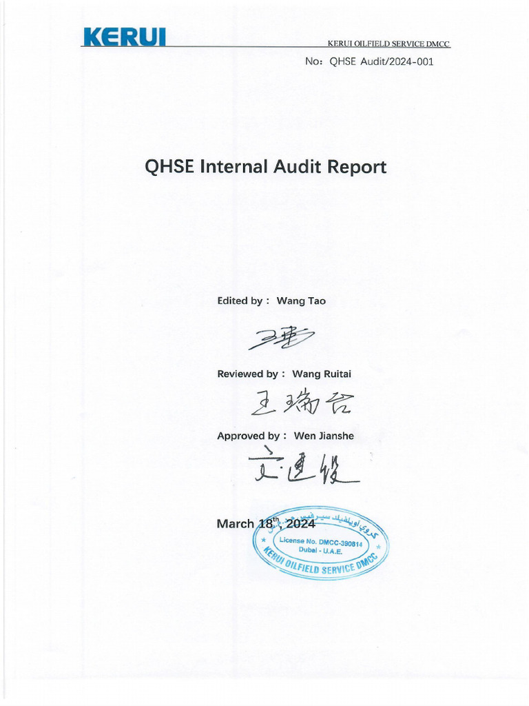 QHSE Internal Audit Report-KERUI DMCC 2024-Scan | PDF