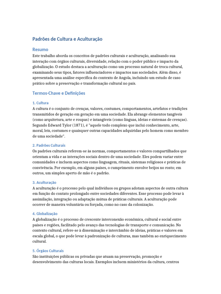 Padroes Cultura Aculturacao | PDF | Sociedade | Globalização