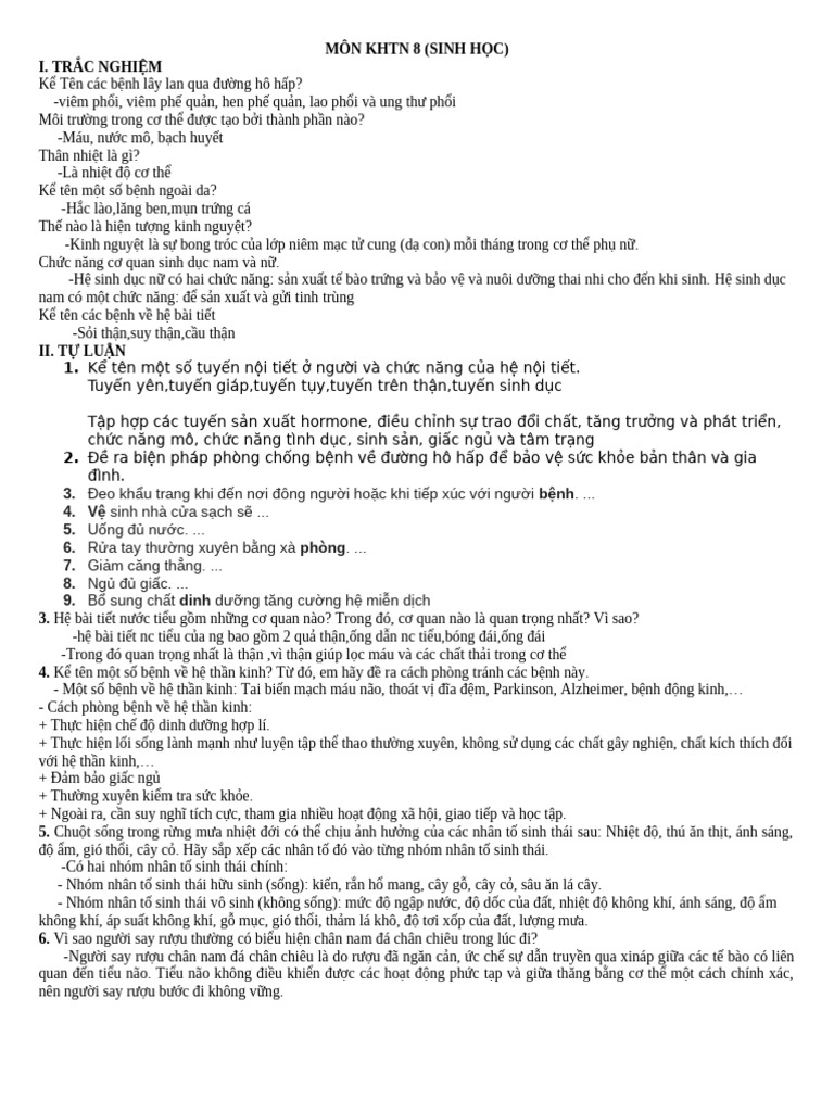 ĐỀ KHTN 8 GK2 Sinh | PDF