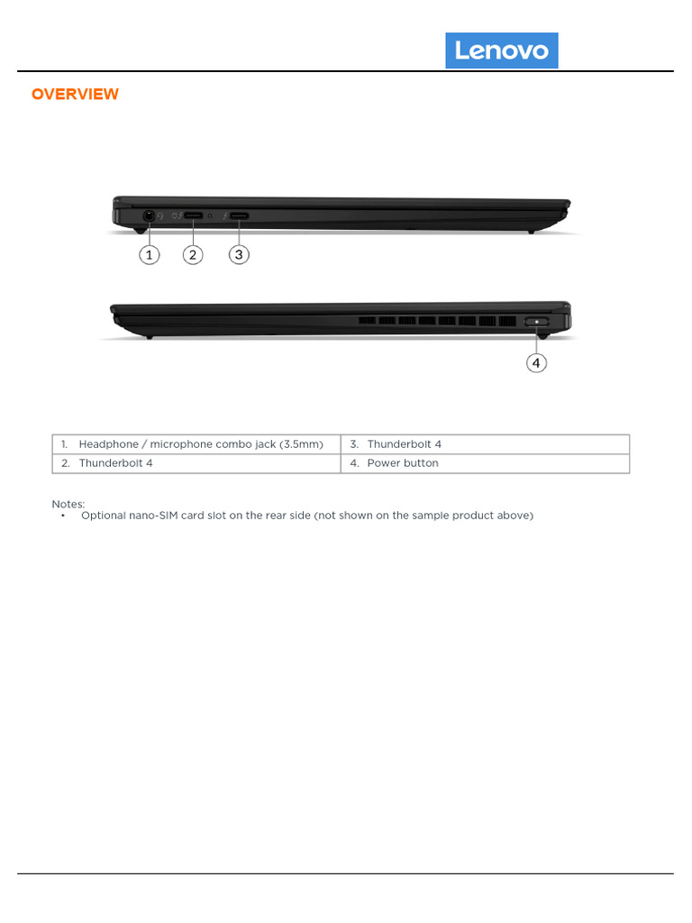 ThinkPad X1 Nano Gen 1 Spec | PDF | Usb | Electronics