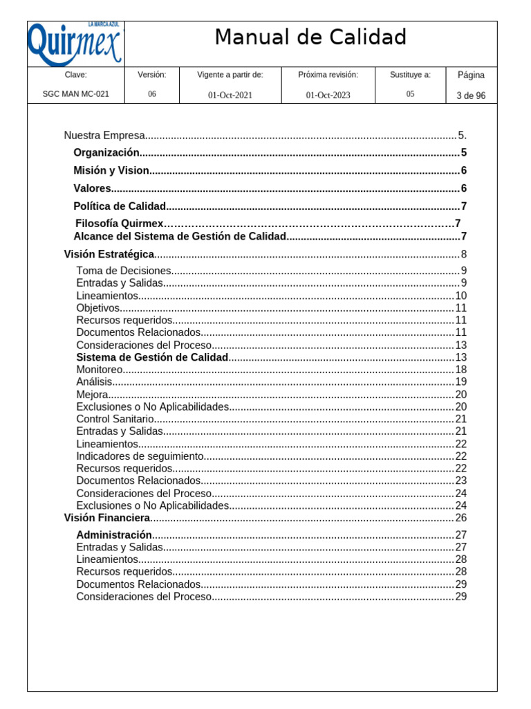 Manual de Calidad Nov v6 | PDF | Calidad (comercial) | Sistema de manejo de calidad