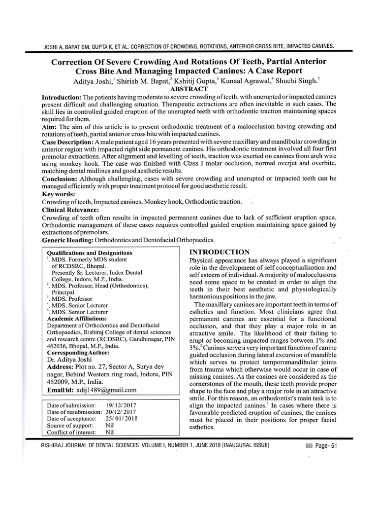 Correction of Severe Crowding and Rotations of Teeth, Partial Anterior ...
