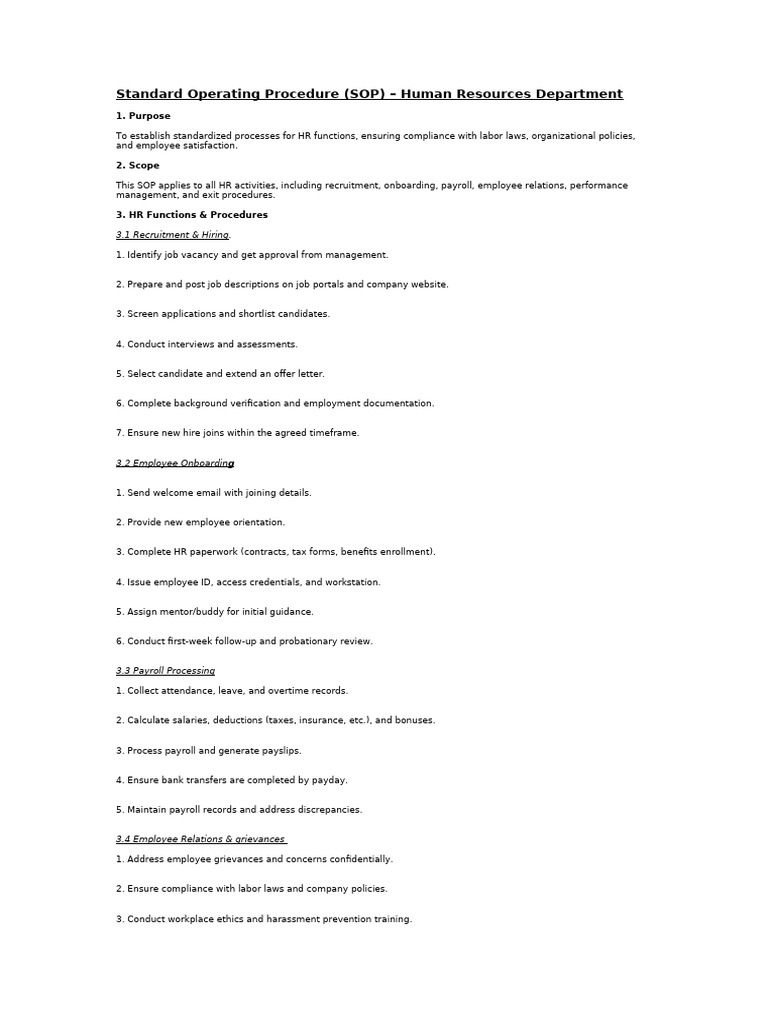 Standard Operating Procedure | PDF | Employment | Payroll