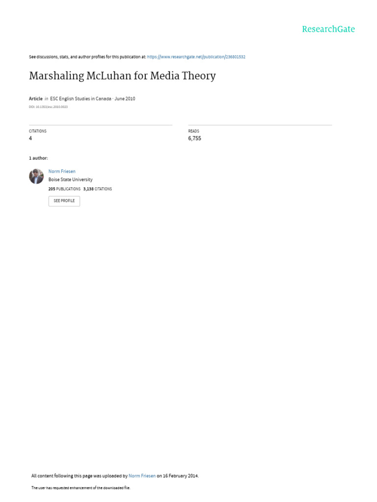 Marshaling McLuhan For Media Theory | PDF | Human Communication ...