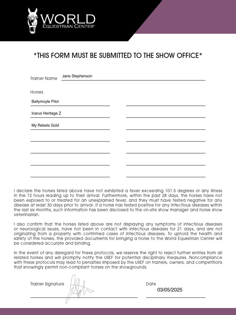 Horse Health Declaration Form | PDF
