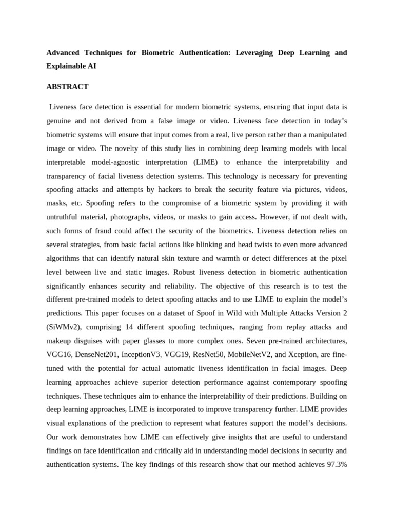 Advanced Techniques for Biometric Authentication | PDF | Biometrics | Deep Learning