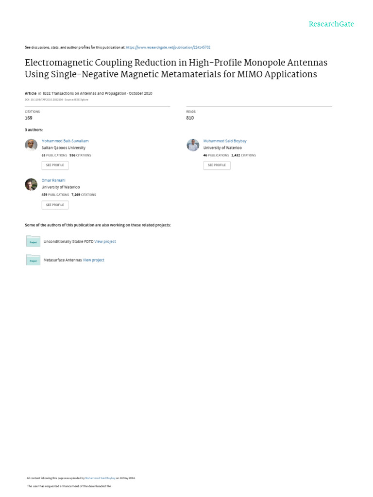 IEEE TAP Coupling Bait Sept2010 | PDF | Antenna (Radio) | Metamaterial