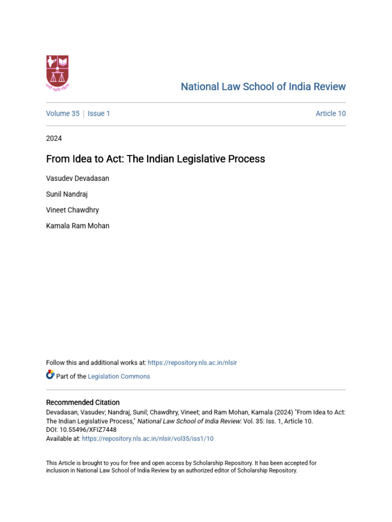 From Idea To Act - The Indian Legislative Process | PDF | Legislature | Government Of India