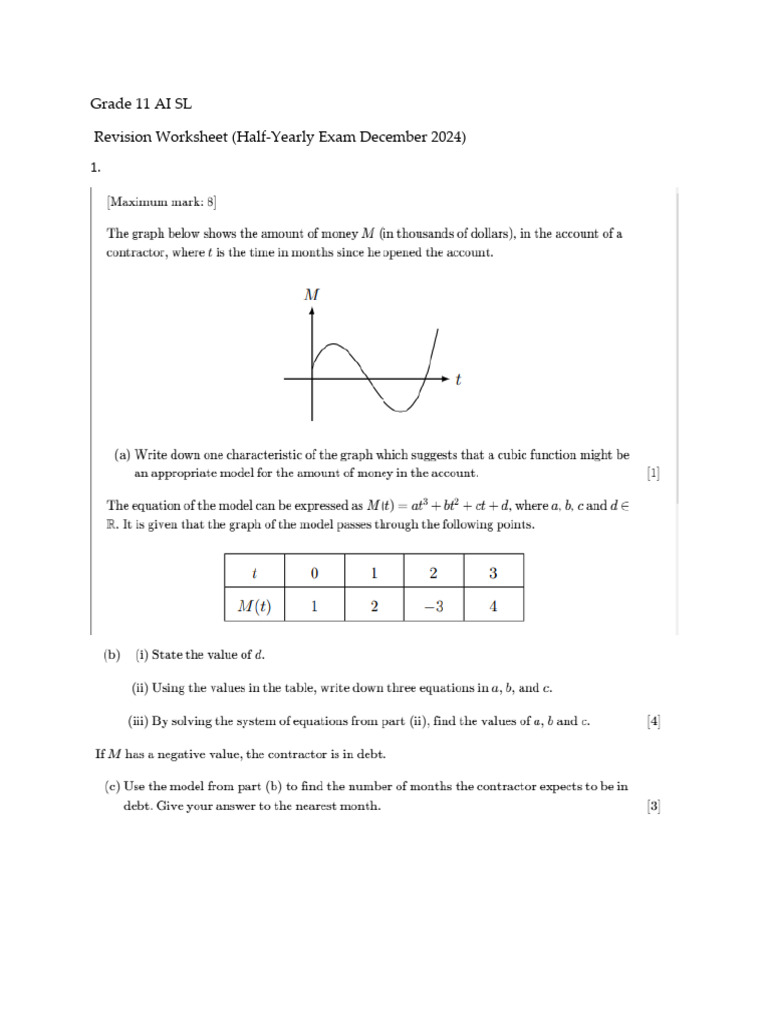 Revision Worksheet - Half-Yearly Exam (6th Dec.2024) Marking Scheme | PDF